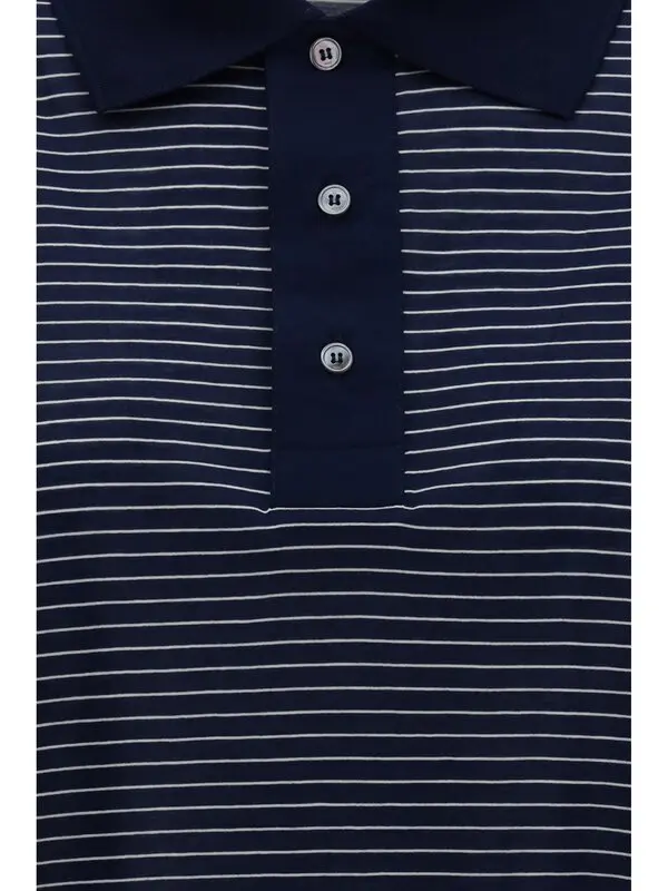 AMI Paris Cotton Striped De Coeur Polo - Blue