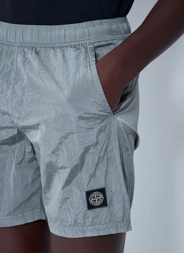 Stone Island Logo Patch Crinkled Nylon Shorts