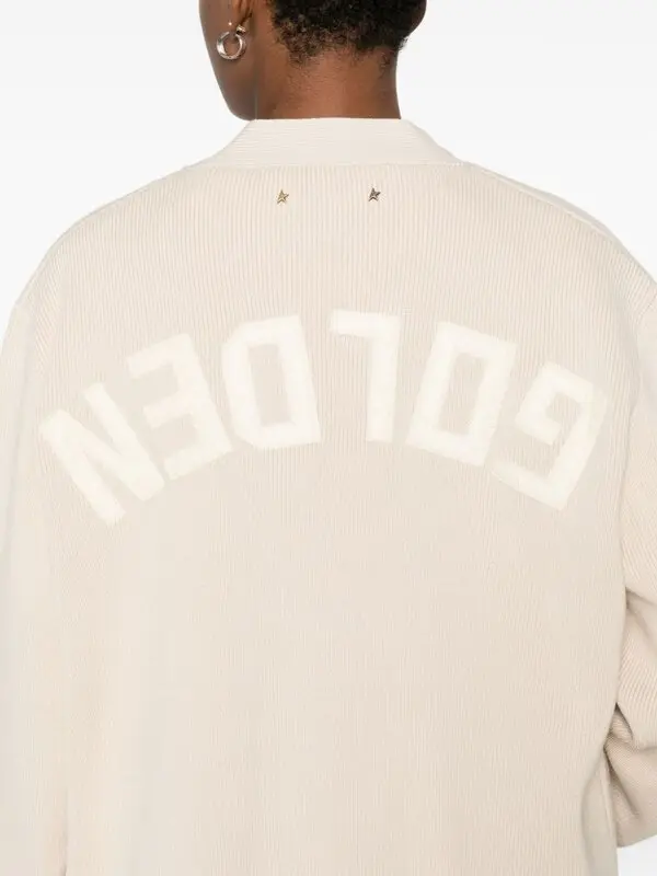 GOLDEN GOOSE Cream Ribbed Knit V-neck Cardigan