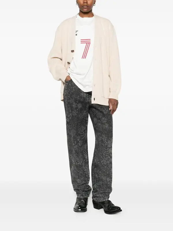 GOLDEN GOOSE Cream Ribbed Knit V-neck Cardigan