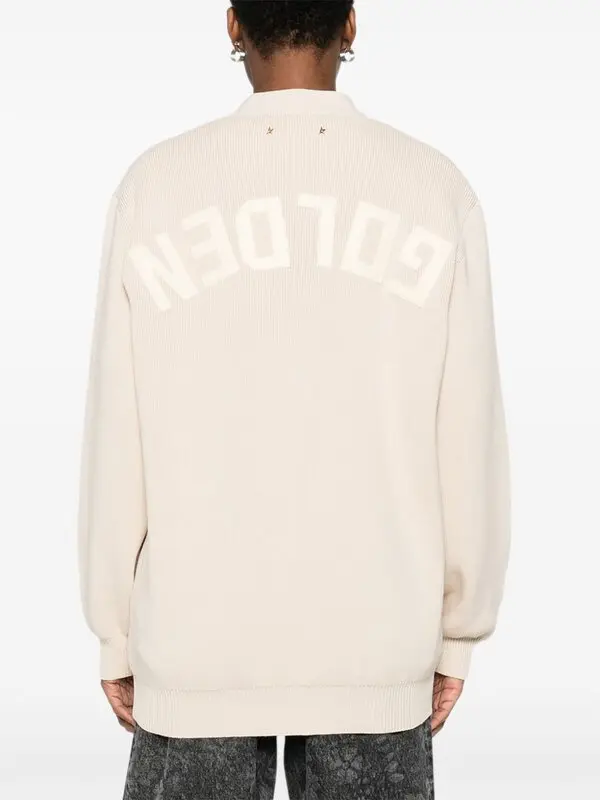 GOLDEN GOOSE Cream Ribbed Knit V-neck Cardigan