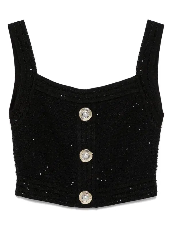 Balmain Black Tweed Cropped Top - Multicolor