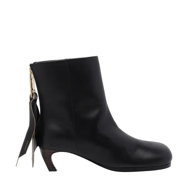Sacai Leather High-top Ankle Boots With Zip Closure And Cuban Heel - Black