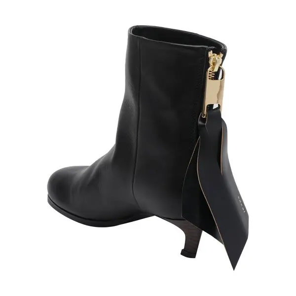 Sacai Leather High-top Ankle Boots With Zip Closure And Cuban Heel - Black