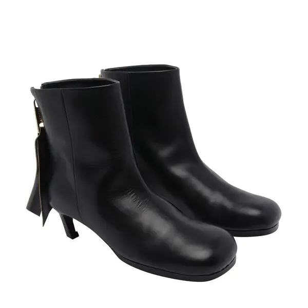 Sacai Leather High-top Ankle Boots With Zip Closure And Cuban Heel - Black