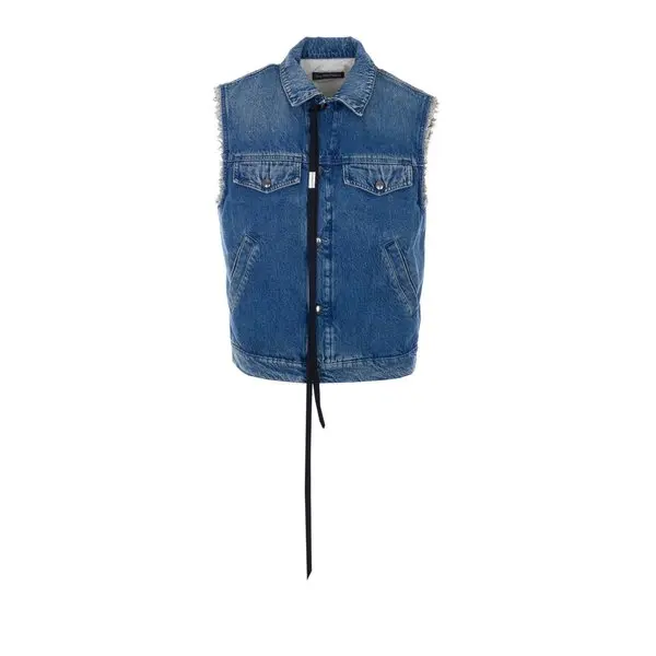 ANN DEMEULEMEESTER Sleeveless Denim Blouson With Lace-up Detail - Blue