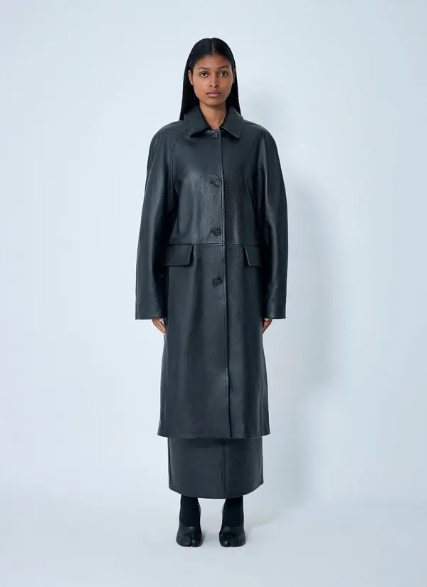 TOTEME Pebble-grain Leather Coat - Black