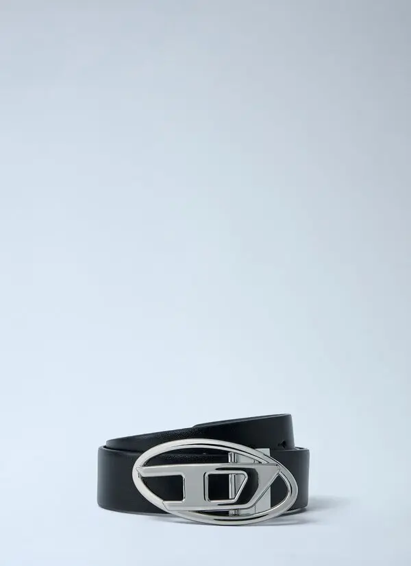 DIESEL® Reversible Leather Belt With Silver-tone Hardware - Black