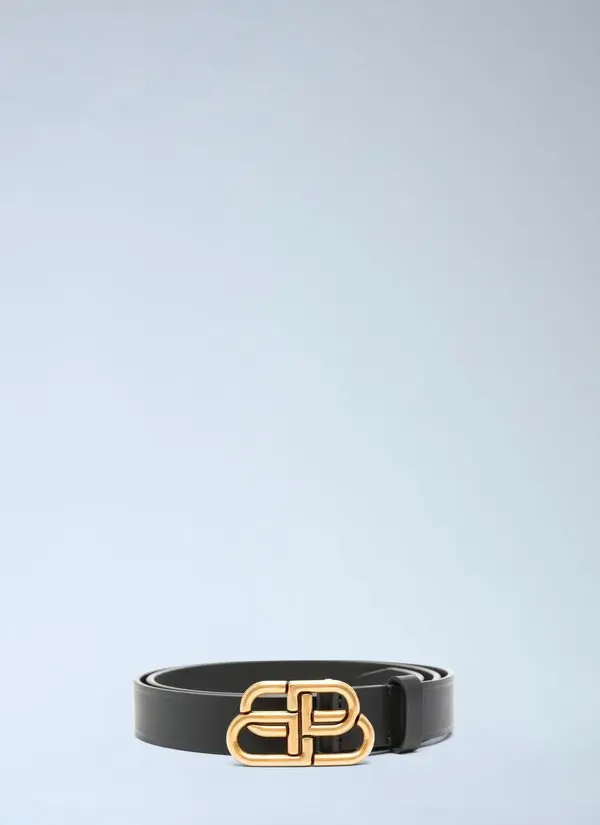 Balenciaga Bb Logo Belt In Smooth-grain Leather - Black