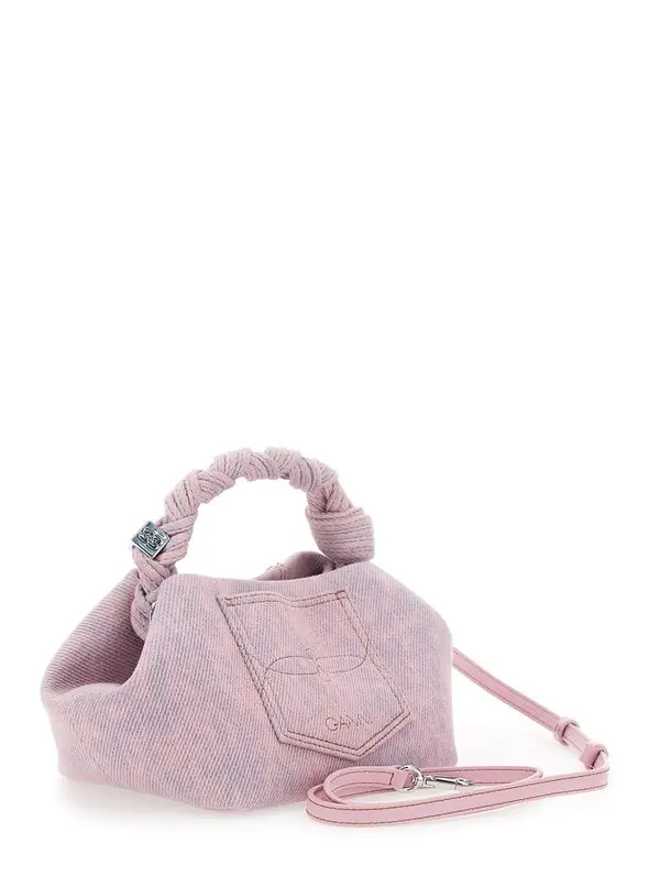 GANNI Pink Denim Mini Handbag With Woven Handle - Multicolor