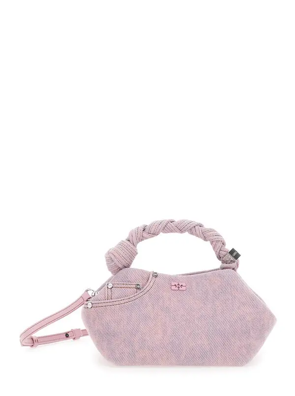GANNI Pink Denim Mini Handbag With Woven Handle - Multicolor