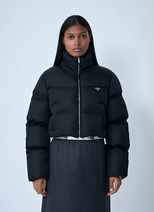 Prada Short Re-nylon Down Jacket With Logo Motif
