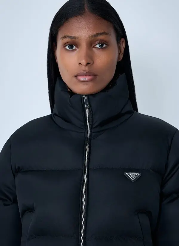 Prada Short Re-nylon Down Jacket With Logo Motif