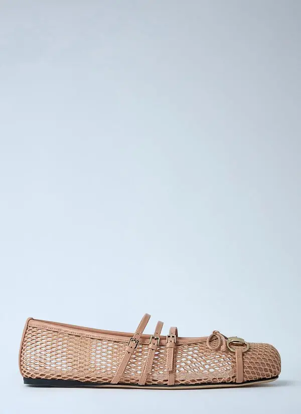 Gucci Horsebit Ballerina Flats In Mesh With Leather Trims - Pink