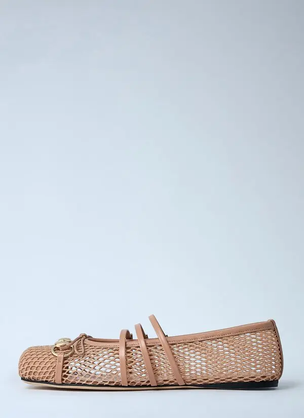 Gucci Horsebit Ballerina Flats In Mesh With Leather Trims - Pink