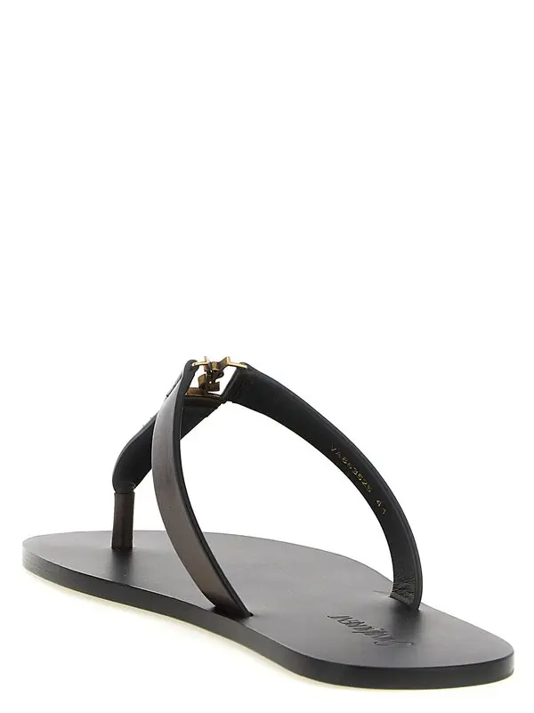 Saint Laurent Babylone' Leather Flat Sandals - Brown