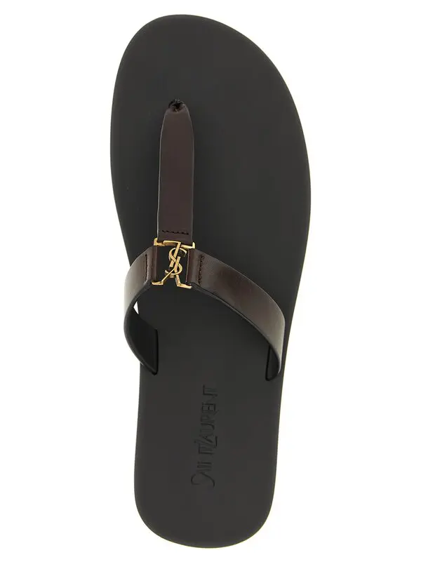 Saint Laurent Babylone' Leather Flat Sandals - Brown