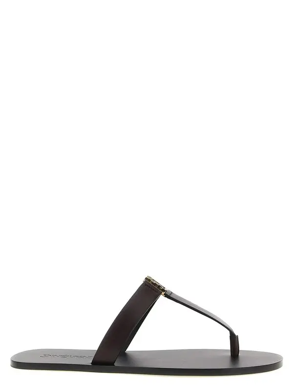 Saint Laurent Babylone' Leather Flat Sandals - Brown