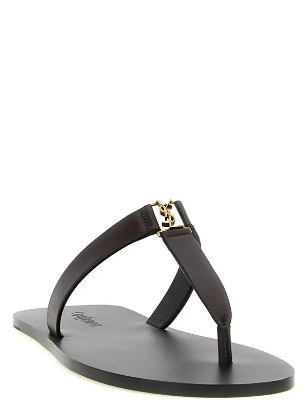 Saint Laurent Babylone' Leather Flat Sandals - Brown
