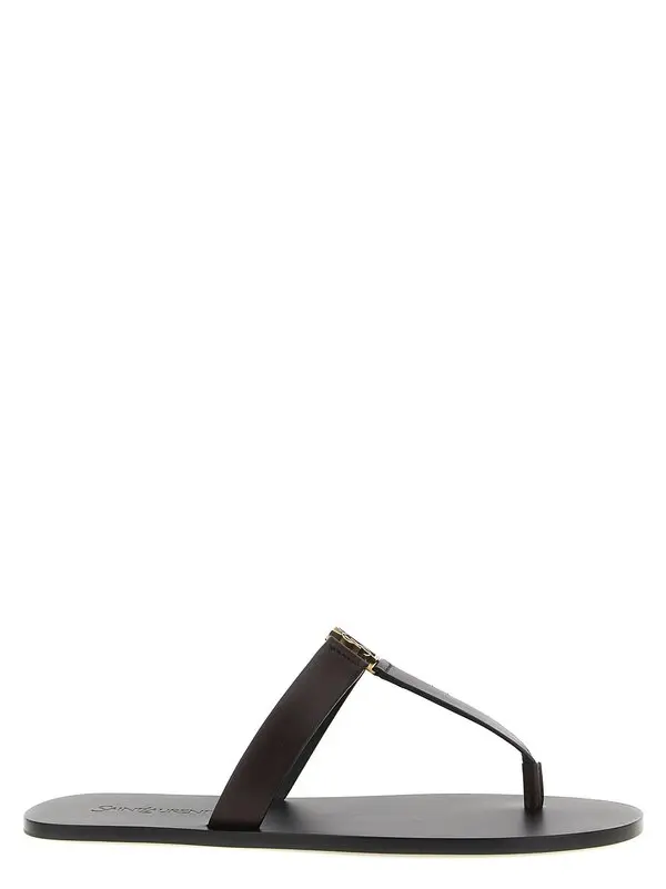 Saint Laurent Babylone' Leather Flat Sandals - Brown