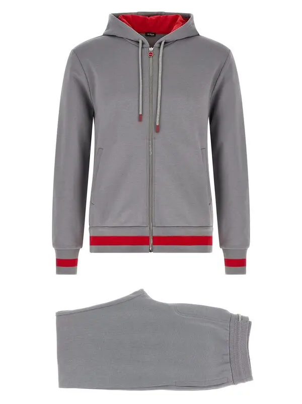 Kiton Cotton Tracksuit With Contrast Logo Embroidery - Gray