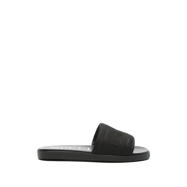 Gucci Rubber Sole Logo Detail Slides - Black