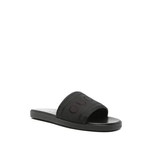 Gucci Rubber Sole Logo Detail Slides - Black