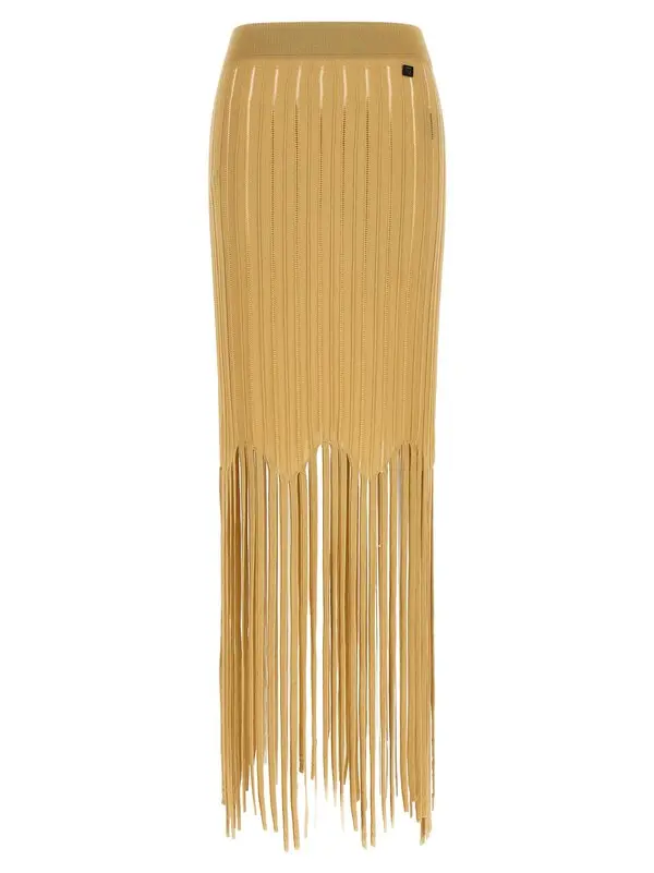Balmain Midi Skirt With Fringed Hem - Cream