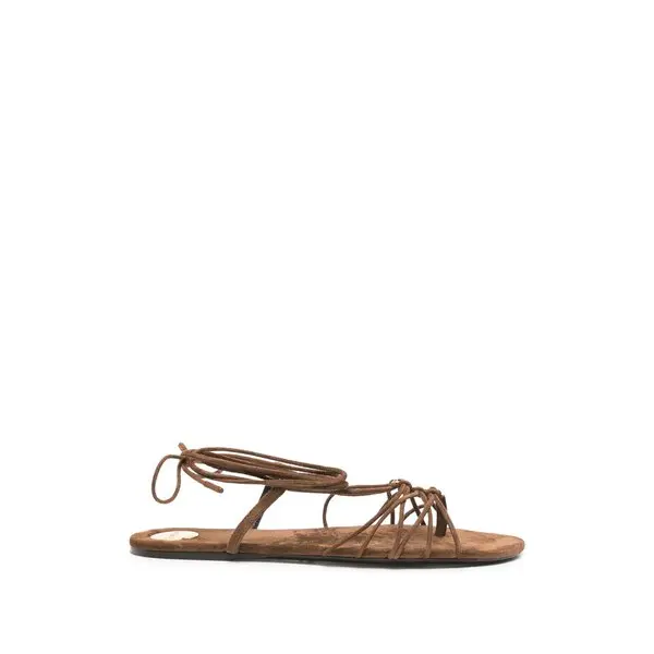 Saint Laurent Lace-up Suede Sandals - Brown