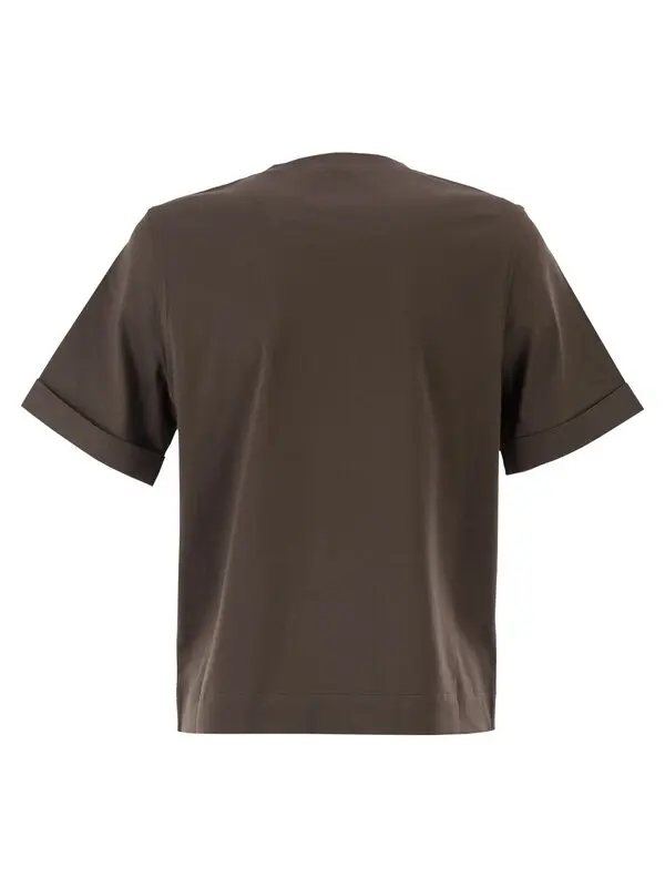 Brunello Cucinelli Cotton Jersey T-shirt With Embellished Crew Neck - Brown