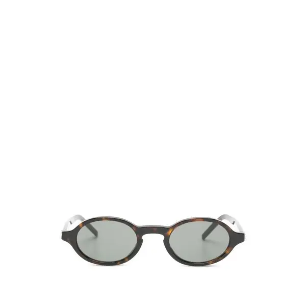 Saint Laurent Oval Sunglasses With Logo Charm - Brown