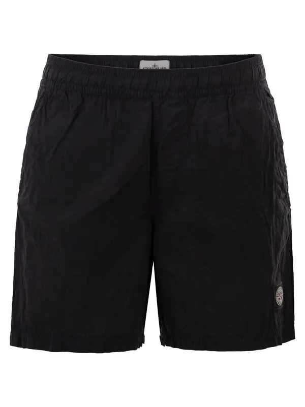 Stone Island Regular Length Swim Shorts With Pockets And Logo Patch - Blue