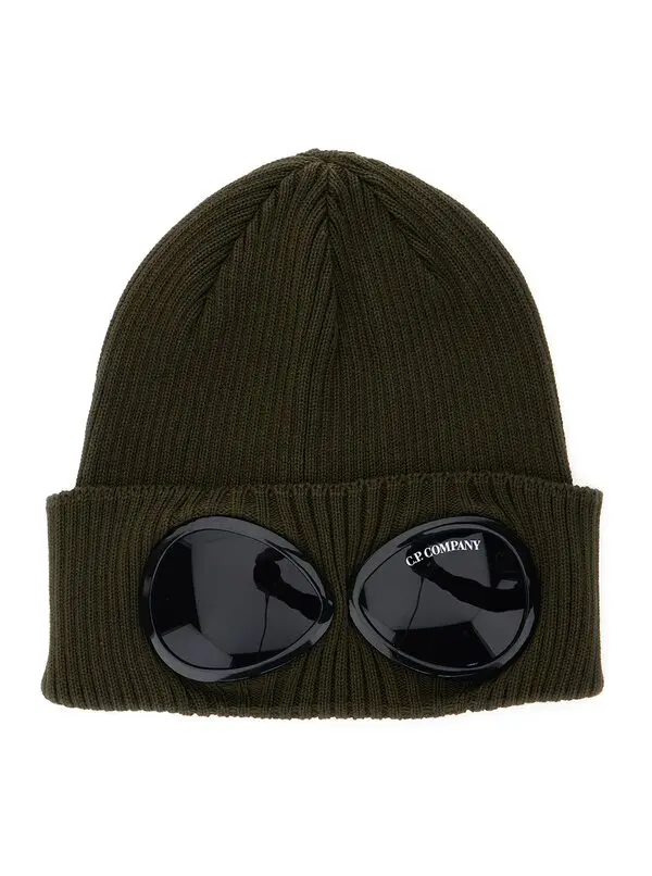 C.P. COMPANY Knit Cotton Cap With Google Detail - Green