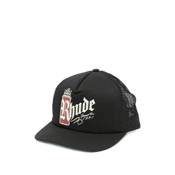 Rhude Trucker Cap With Graphic Print And Mesh Detail - Black