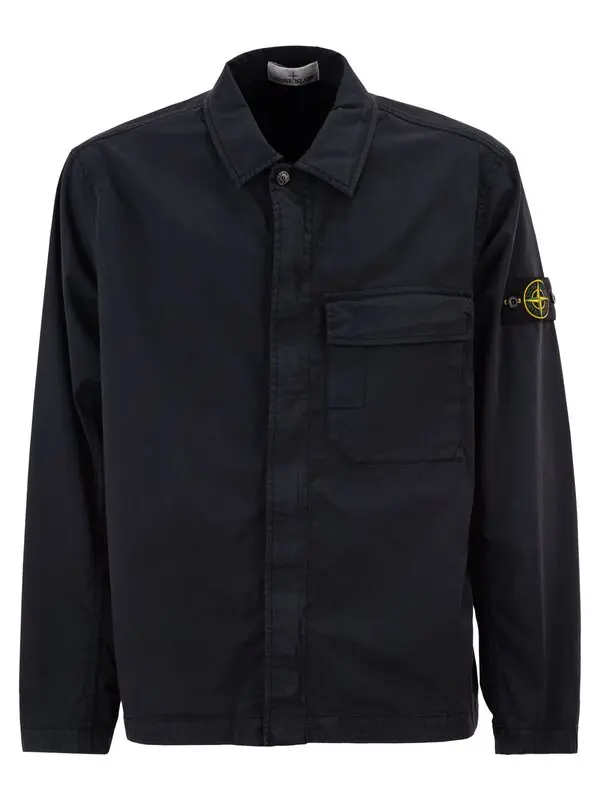 Stone Island Regular Fit Overshirt With Concealed Zip - Blue