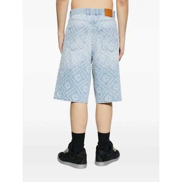 Casablanca Light Cotton Monogram Beaded Denim Shorts - Blue