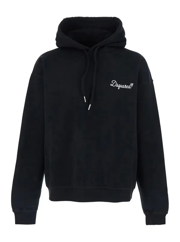 Dsquared2 Cotton Hoodie With Drawstring And Lettering Logo - Black