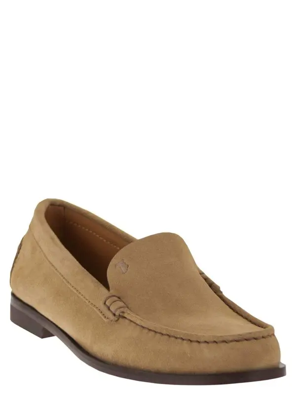 TOD'S Suede Leather Loafers With Metal Detailing - Cream