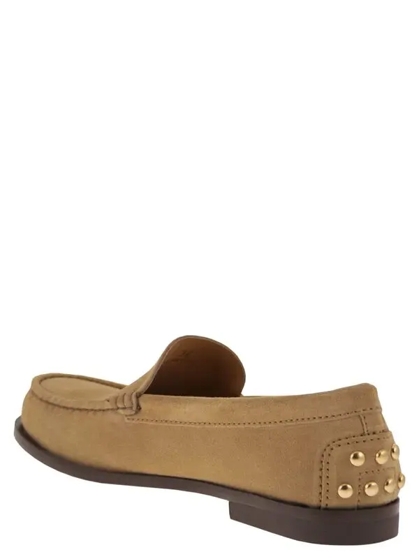 TOD'S Suede Leather Loafers With Metal Detailing - Cream