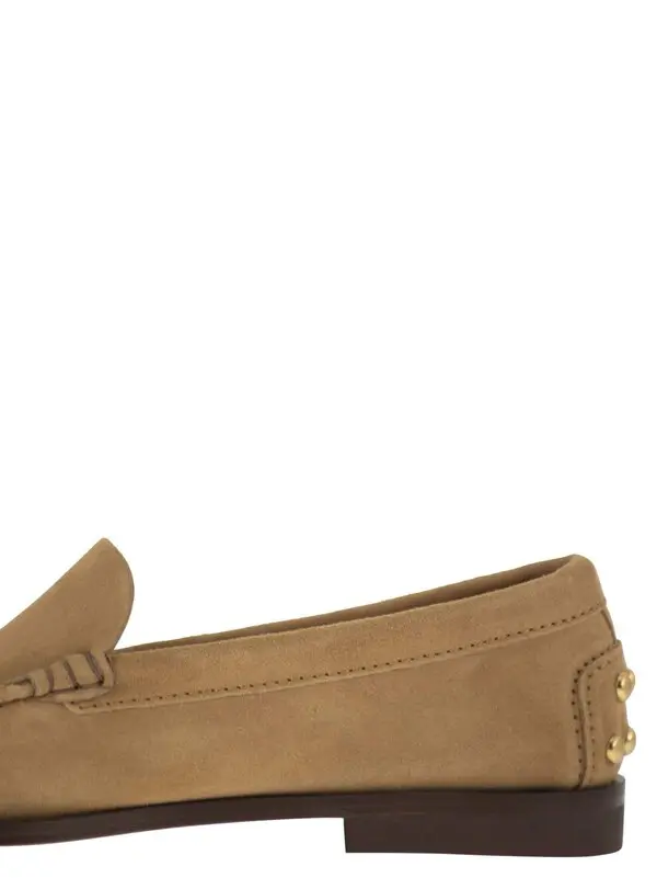 TOD'S Suede Leather Loafers With Metal Detailing - Cream