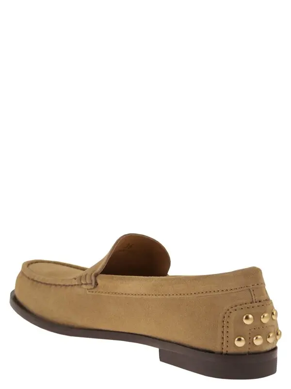 TOD'S Suede Leather Loafers With Metal Detailing - Cream