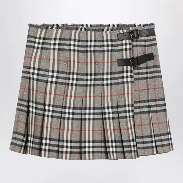 Burberry Check Pattern Wool Kilt Skirt - Gray