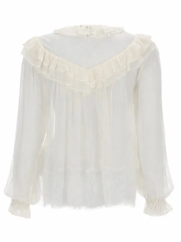 SELF-PORTRAIT Georgette Blouse With Ruffles And Pussy Bow - White