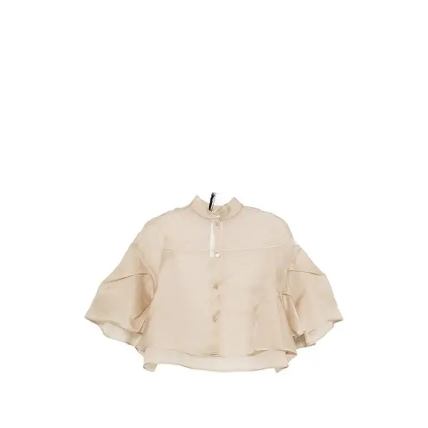 Max Mara Sheer Silk Stand Collar Shirt - Cream