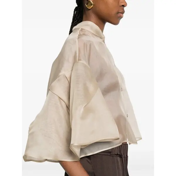 Max Mara Sheer Silk Stand Collar Shirt - Cream