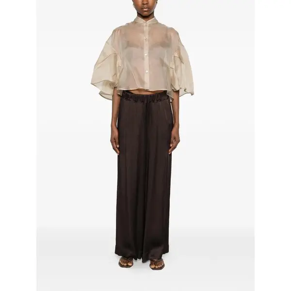 Max Mara Sheer Silk Stand Collar Shirt - Cream
