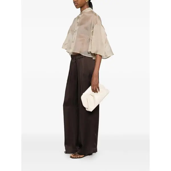 Max Mara Sheer Silk Stand Collar Shirt - Cream