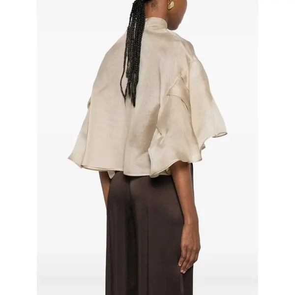 Max Mara Sheer Silk Stand Collar Shirt - Cream