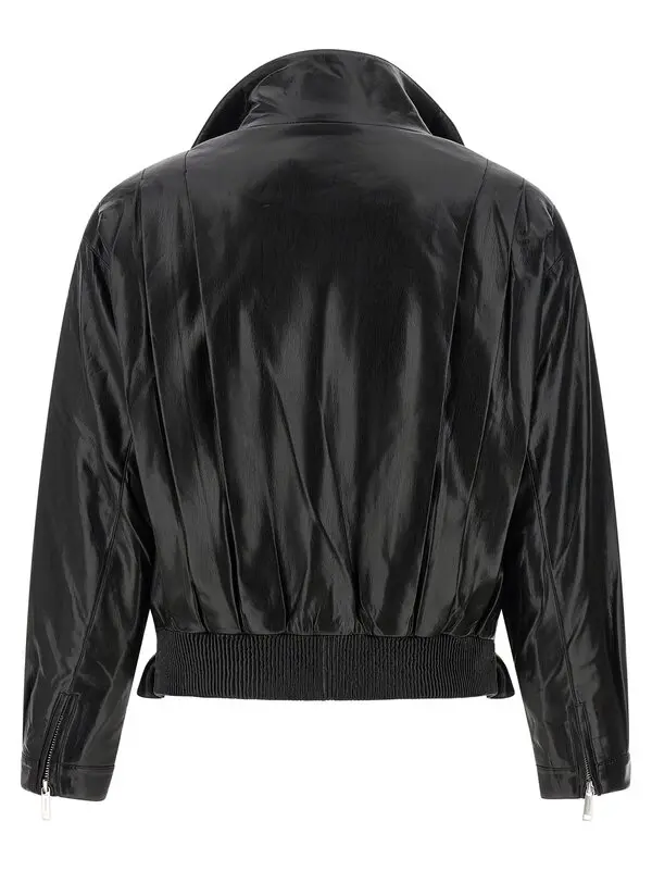 SELF-PORTRAIT Leather Effect Biker Jacket With Pleating And Belt Detail
