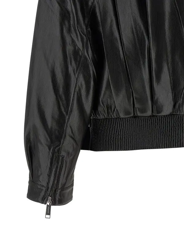 SELF-PORTRAIT Leather Effect Biker Jacket With Pleating And Belt Detail